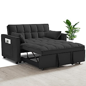 Rovibek 3 in 1 Convertible Sleeper Sofa Bed Velvet Chaise Lounge for Living Room, Black