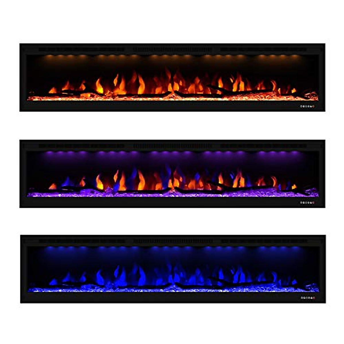 Valuxhome Electric Fireplace, 74 Inches Fireplace, Recessed and Wall Mounted Fireplaces for Living Room with Remote, Overheating Protection, Logset and Crystal, Touch Screen, 1500W/750W, Black