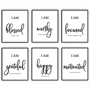 Inspirational Wall Art - Motivational Wall Art - Office & Bedroom Wall Decor - Positive Quotes & Sayings - Daily Affirmations for Men, Women & Kids - Black & White Poster Prints (8X10, Set of 6, No Frame)