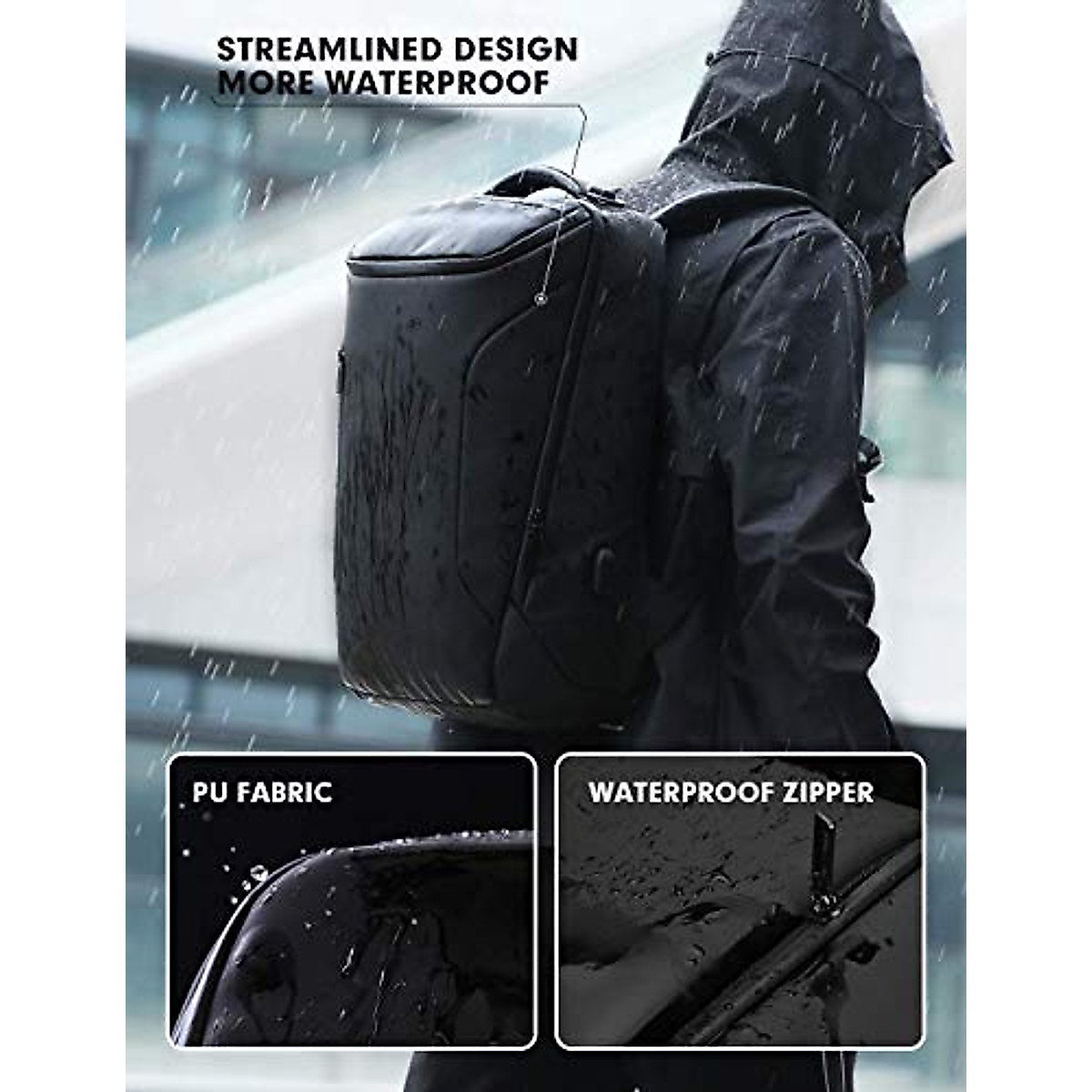 HuaChen Anti-Theft Travel Backpack,Water-Resistant 15.6 Inch Laptop Bag (MR01_Black)