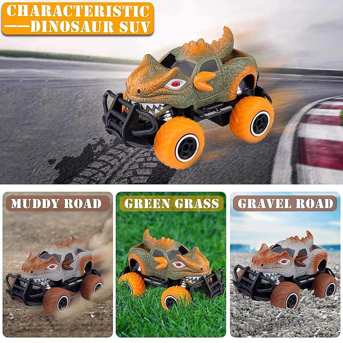 HahaGift Toys For 5 4 6 3 Year Old Boys Gifts,Remote Control Cars for Boys Dinosaur Party Favor Gifts Birthday Gifts for 3-5 Year old Boys Toys Age 2-6,Dinosaur Toys for Boys Gifts Age 3 4 6 5(Orange)