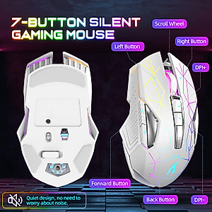 2.4G Wireless Gaming Keyboard and Mouse,Type C/USB Dual Receiver,RGB LED Backlit,Rechargeable 4200mAh,Full Size Mechanical Feel,Silent Mice,Mouse Pad for PC,Laptop,Smartphone,PS4,PS5,Xbox(White)