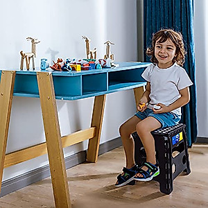 Korpai 13" Folding Step Stool for Adults and Kids Holds Up to 300 lbs,Non-Slip Folding Stools with Portable Handle, Compact Plastic Foldable Step Stool for Bathroom,Bedroom, Kitchen,Black,1PC