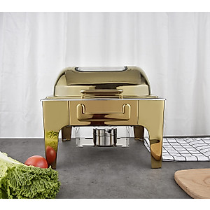 HONHPD Golden Chafing Dish Buffet Set 6.8 Qt Stainless Steel Complete Chafer Set Catering Warmer Set with Water Pan, Fuel Holder for Parties, Dinners, Catering, Buffet and Weddings
