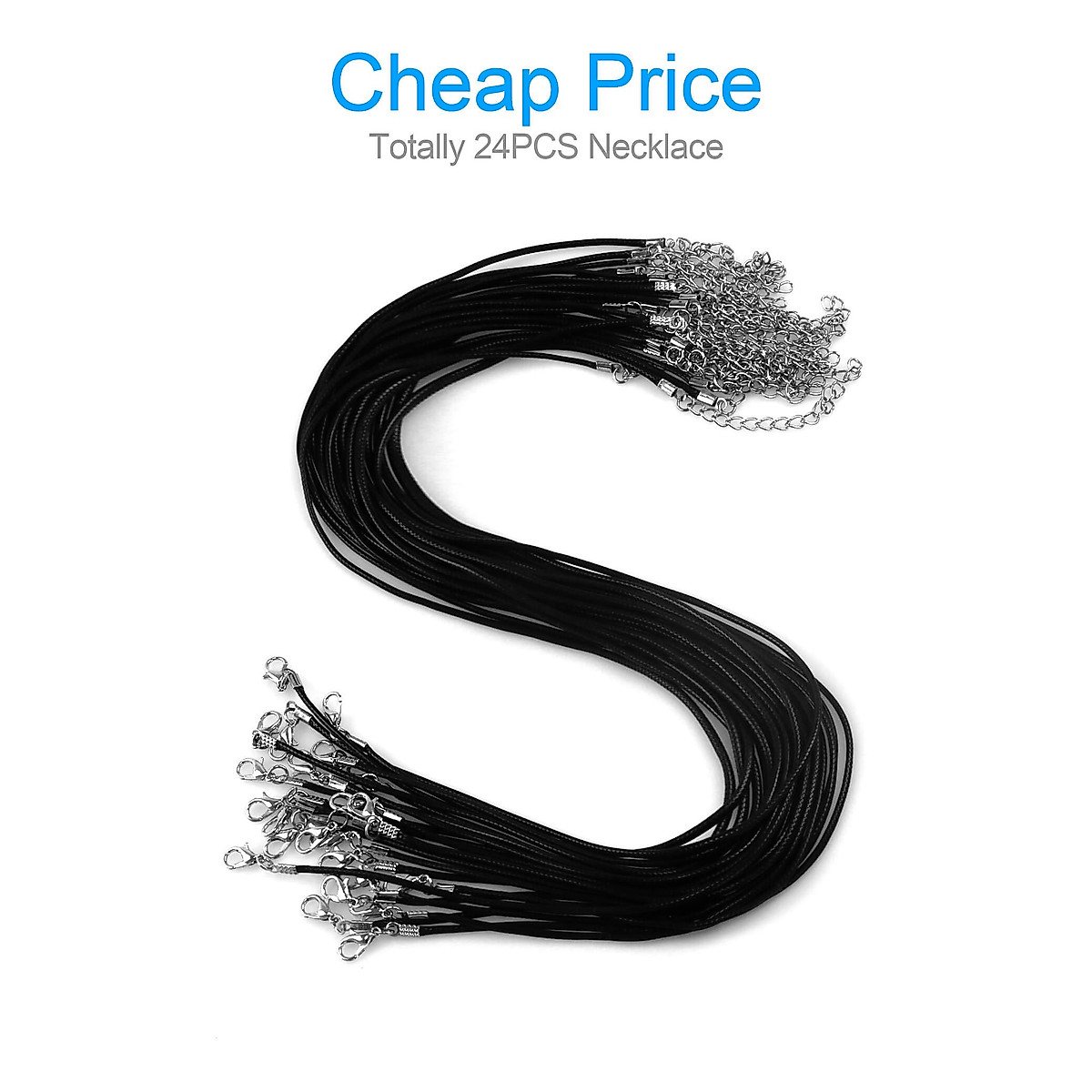24PCS Black Cord Necklace, 20 in Waxed Necklace Cords for Pendants, Black String Necklace with Clasp for DIY Jewelry Making…