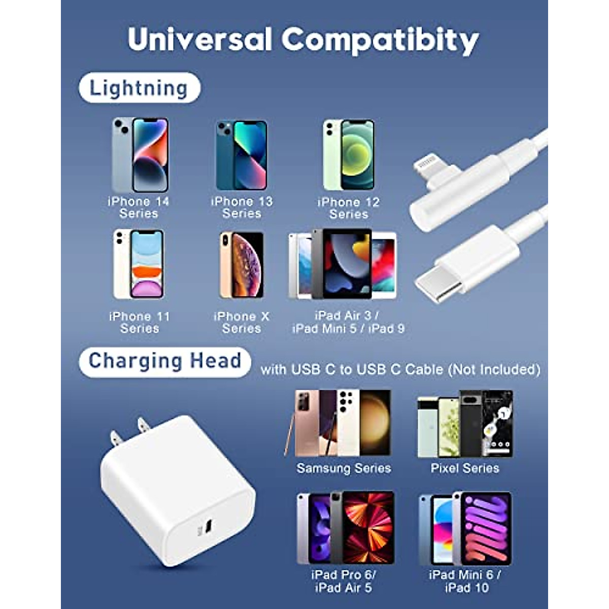 Apple Fast Charger [MFi Certified], 2Pack Apple Charger 10FT Long USB C to Lightning Cable (90 Degree) with 20W PD 3.0 USB C Wall Charger Fast Charging Block for iPhone 14 13 12 11 Pro Max XS XR, iPad