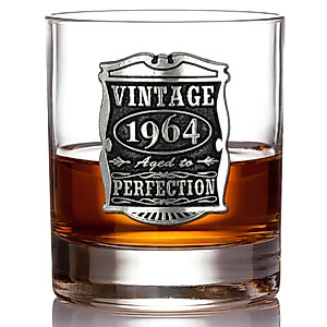 English Pewter Company Vintage Years 1964 60th Birthday or Anniversary Old Fashioned Whisky Rocks Glass Tumbler - Unique Gift Idea For Men [VIN002]
