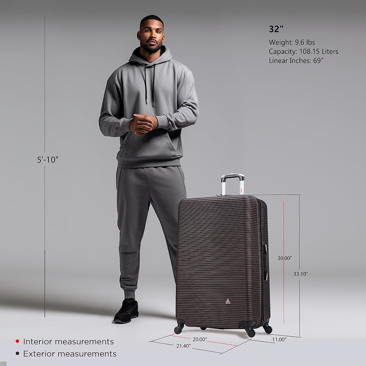 InUSA ROYAL Hardside Spinner Luggage with Ergonomic Handles | Spacious Travel Suitcase with Four Spinner Wheels and Studs | 32 Inch Extra Large Spinner Luggage | Brown