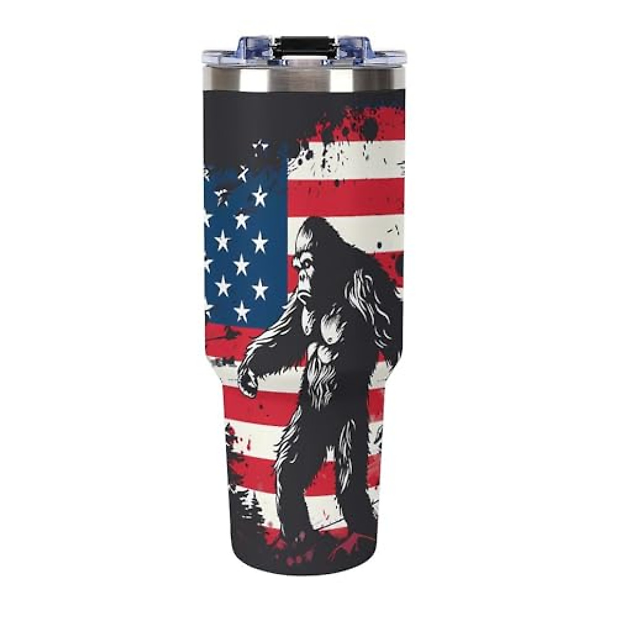 Bigfoot And American Flag Insulated Tumbler with Lid And Straw Stainless Steel Travel Coffee Mug 40oz Light Rose Red-style