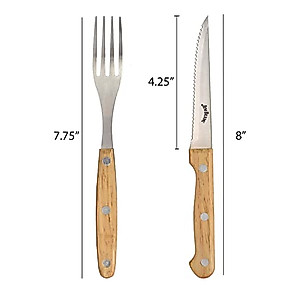 Jim Beam Set of 8 Ideal, Chicken, Pork and More-Steak Knives and Forks Made of Stainless Steel Blade and Contoure, Medium, Light Brown, JB0208