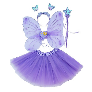 Fun Play Fairy Dressing up Costume for Girls – Butterfly Fairy Wings, Tutu, Magic Wand,Headband Costume Set for 3-8 Years