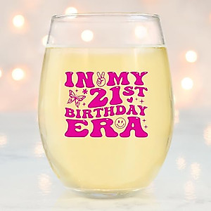 21st Birthday Wine Glass - In My 21st Birthday Era - Funny Birthday Gifts For Him Or Her - 21st Bday Decorations For Men, Women, daughter, Sister, Best Friend, Co-Worker - Twenty One