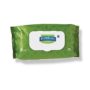 Medline FitRight Select Premium Personal Cleansing Wipes, 8 x 12, Fragrance-Free, White, 48/Pack