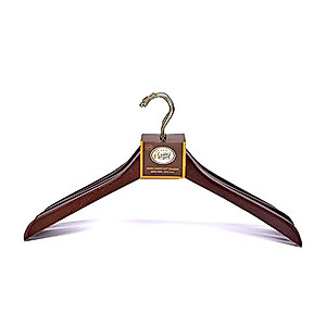 Quality Wooden Curved Coat Hangers, Suit Hangers, Smooth Solid Wood Pants Hangers, Swivel Hook, Coat, Jacket, (Walnut - Gold Hook, 5)