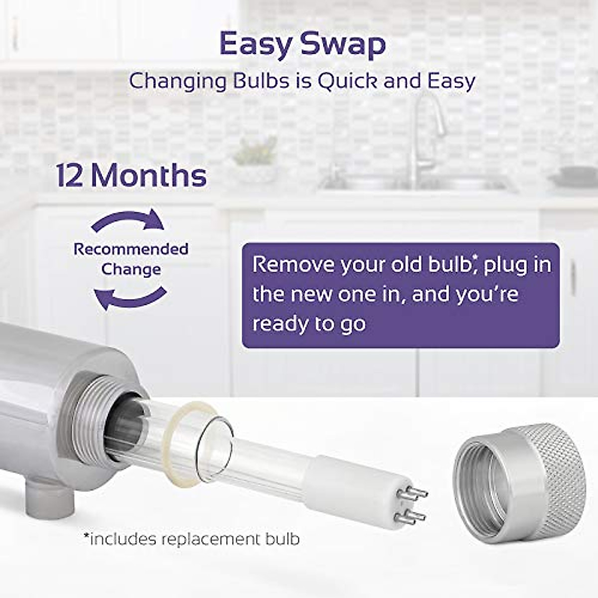 Ultraviolet UV Light – 12 inch Filter Housing & 10” Bulb – for Under Sink and Reverse Osmosis Systems – 1 GPM – UVITIZER