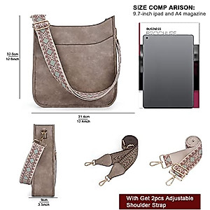 HKCLUF Crossbody Bag for Women,Vegan Leather Hobo Handbags Women Fashion Shoulder Bags Cross-body Bucket Purse with 2PCS Adjustable Guitar Strap(Apricot Pink)