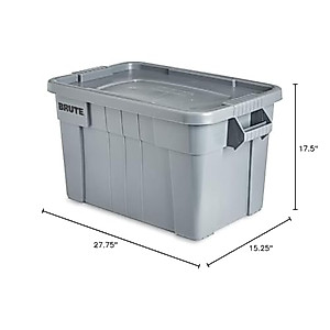 Rubbermaid Commercial Products Brute Tote Storage Container with Lids-Included, 20-Gallon, Gray, Rugged/Reusable Boxes for Moving/Storing in Garage/Basement/Attic/Jobsite/Truck/Camping, 2 Pack