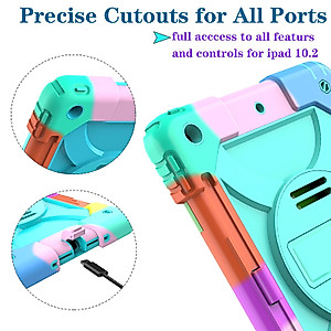 BMOUO iPad 9th/8th/7th Generation Case, iPad 10.2 Case, Shockproof 360 Rotating Stand Shoulder Hand Strap iPad 9th/8th/7th Gen Case with Pencil Holder for iPad 10.2 inch 2021/2020/2019 - Teal