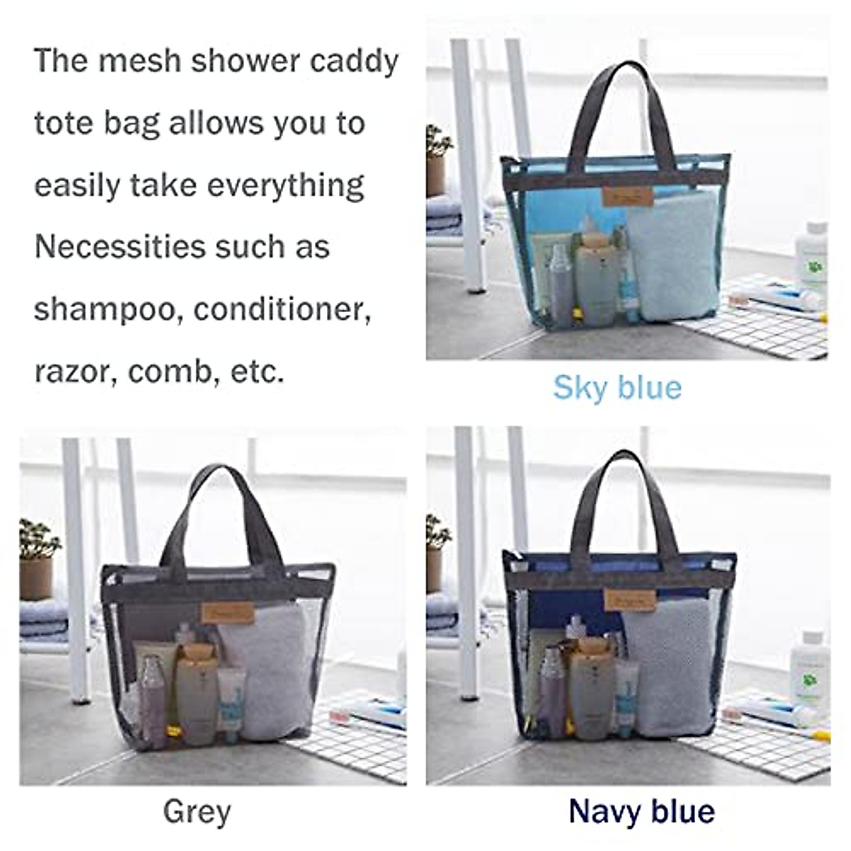 CHuikp Portable Shower Caddy ，3 Pcs Portable Shower Mesh Caddy Bag Dry Hanging Portable Shower Tote Bag ，Shower Caddy Suitable For Travel Swimming Sports Gym Camp Shopping College Dorms.