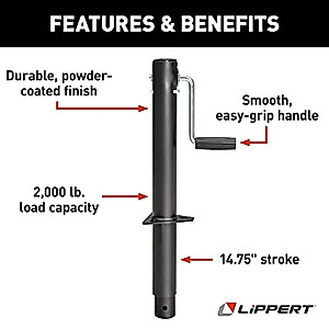 Lippert 285420 Side Wind Tongue Jack with Mounting Hardware , Black , Standard