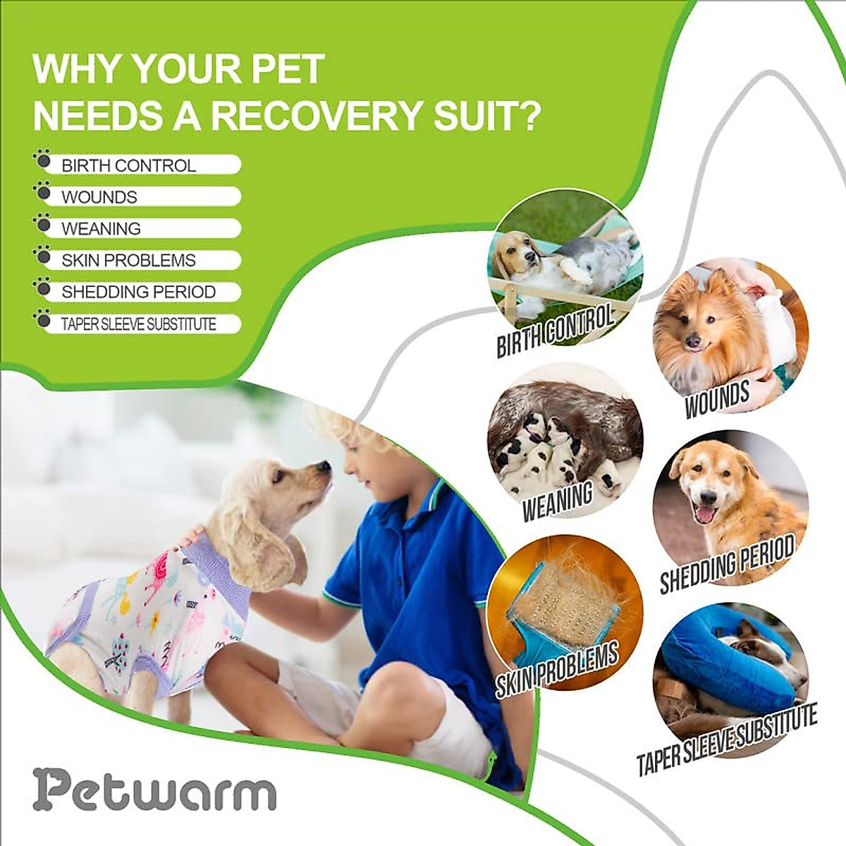 PetWarm Recovery Suit for Dogs, Dog Cat After Surgery Onesie for Male & Female Dogs, Post-Spay & Neuter, Weaning, Prevents Licking–Cotton Protect Dog Abdominal– Dog Cone & E-Collar Alternative,XS