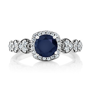 Gem Stone King 925 Sterling Silver Blue Sapphire Engagement Ring For Women (1.32 Cttw, Round Gemstone Birthstone, Available 5,6,7,8,9) (Size 5)