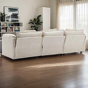 Eafurn 5 Seater L Shaped Convertible Modular Sectional Sofa with Reversible Chaise, Minimalist Oversized Sleeper Corner Couch,Chenille Upholstered Leisure Sofá for Living Room Office, Beige 112.2"
