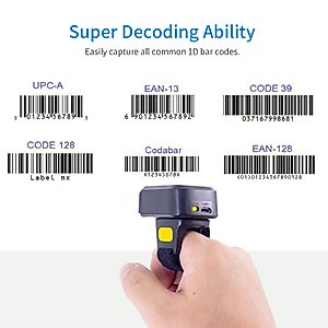 Symcode 2D Bluetooth Wireless QR Barcode Scanner,Portable Ring Wearable Finger 1D 2D Mini Bar Code Reader Scanner Suppot Screen Scanning with Bluetooth & 2.4GHz Wireless & Wired Connection Scanner