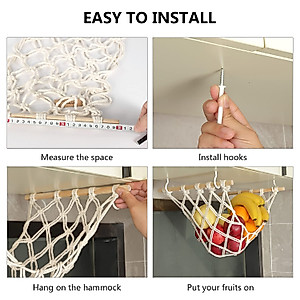 Evbopa Hanging Fruit Hammock for Kitchen Under Cabinet Macrame Fruit Basket for Bananas Fruit Storage with Hooks for Kitchen Décor