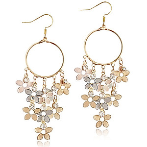 ANDPAI Bohemian Long Colorful Chandelier Tassel Flower Dangle Drop Hoop Earrings for Women(Gold)