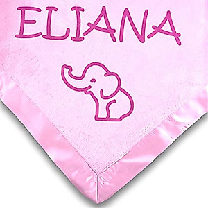 Custom Catch Personalized Baby Blanket for Girl - Elephant - Newborn or Infant Name Gift - Pink or Blue (1 Line of Text)