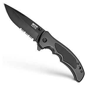 Military Gift Shop MVP 1805-SOT Black Stealth Tactical Pocket Knife | Steel Black Titanium Coated Folding Knife with Reversible Clip | SOT Black Knife