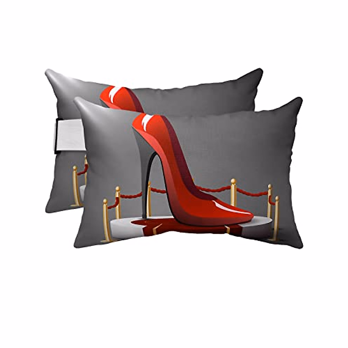 Houseall Outdoor Lumbar Pillows with Insert, Modern Red High Heel Shoes Ombre Gray Texture Waterproof Patio Pillows Adjustable Strap Head Resting Pillows for Chair Couch Office, 2PCS