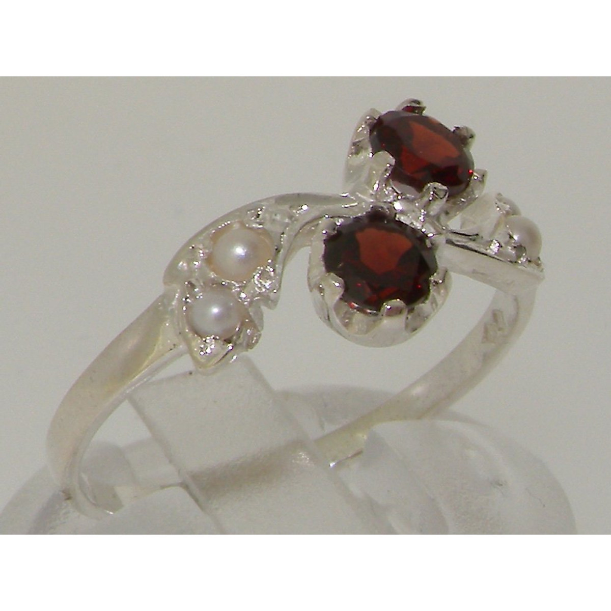 LetsBuyGold 925 Sterling Silver Natural Garnet and Cultured Pearl Womens Band Ring - Sizes 4 to 12 Available