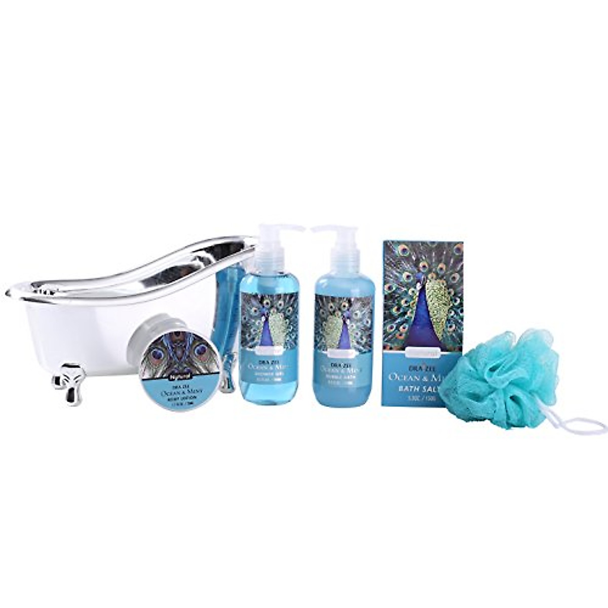 Valentine's Day Home Bath and Body Spa Gift Basket Set for Women with Refreshing “Ocean Mint” Fragrance -#1 Valentine's Day Gift for Her – Relax Luxury Skin Care Set Includes Gels Lotions & More