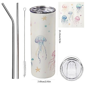 Tumbler with Lid and Straw Beautiful Watercolor Jellyfish thermos coffee travel mugcute cups 20 oz insulated tumbler for Daily Holiday Decor Gift coffee cup
