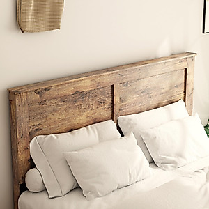 madeslves King Size Wooden Bed Frame with Headboard, Rustic Farmhouse Bedframe with Wood Slat Support, Sturdy Framework Platform Bed Frame, Easy Assembly (Rustic Brown)