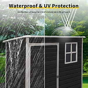 Shaical Outdoor Storage Shed with Floor and Window, 5x3ft Waterproof Tool Shed with Vents, Lockable Door, All Weather Sloping Roof Outdoor Shed, for Lawnmower, Bike, Tools, Black