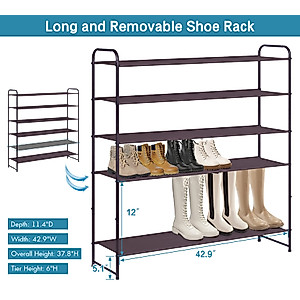 KIMBORA 6 Tier Long Shoe Rack for Closet, Wide Closet Shoe Organizer Storage Sturdy Sneaker Shelf for Floor, Bedroom 42 Pairs (Bronze)