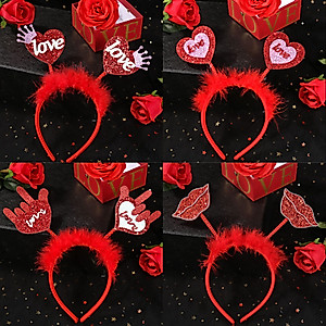 Whaline 4Pcs Valentine's Day Headbands Glitter Red Heart Lip Bopper Headband Love Hair Hoop Head Bopper Holiday Hair Accessories for Valentine's Day Wedding Birthday Party Favor Gift Photo Booth