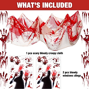 Barydat 50 Pcs Bloody Halloween Party Decorations Set Halloween Bloody Garland Banner Windows Stickers Creepy Cloth Scary Latex Balloons for Halloween Bloody Theme Indoor Outdoor Decoration Supplies