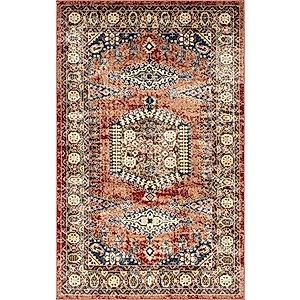 Unique Loom Utopia Collection Area Rug - Larissa (5' 1" x 8' Rectangle, Terracotta/ Blue)