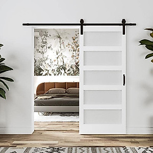 BARNER HOME 36in x 84in Sliding Barn Door, MDF, Primed, 5 Glass Panel,Need to Assemble, with 6.6ft Hardware, Handle and Floor Guide