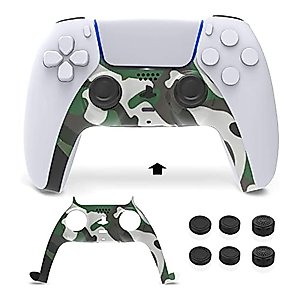 BEJOY PS5 Controller Faceplates Accessories with 6 Thumbs Grips, Replacement Decoration Controller Shell for Playstation 5 DualSense Controller (Camouflage Green)