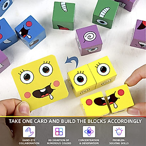 Tamflez Wooden Matching Puzzle Games, Puzzle Building Cubes Toys Educational Logical Match Board Games Toys for Adults Kids 3 Ages