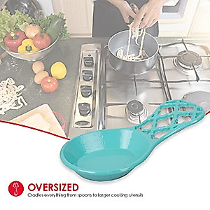 Home Basics Lattice Collection Cast Iron Spoon Rest (Turquoise)