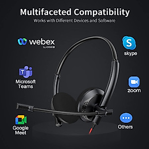 NUBWO HW03 Headset with Microphone for PC，3.5mm Jack，Volume Control，Wired Computer Headset for Zoom Skype,for Office,Business, Call Center