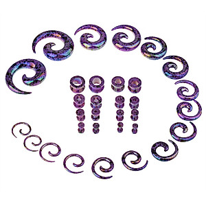 IPINK Gauges Kit Glitter Spiral Tapers and Plugs 14G-00G Stretching Kit - 32 Pieces