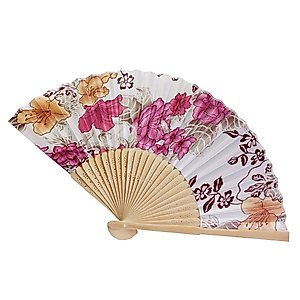 DUO ER 2pcs Summer Vintage Bamboo Silk Folding Hand Held Flower Fan Chinese Dance Party Pocket Gifts Wedding Colorful (Color : K)