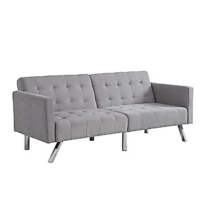 AnwickNomo Futon Sofa Bed,Recliner Couch,Convertible Folding Lounge Couch Loveseat Sleeper Sofa with Armrests, Small Love Seat for Living Room Office Reading Room,Bedroom Furniture Set (Light Grey)